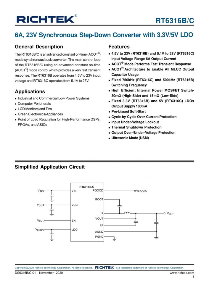 RT6316BGQUF datasheet page 1