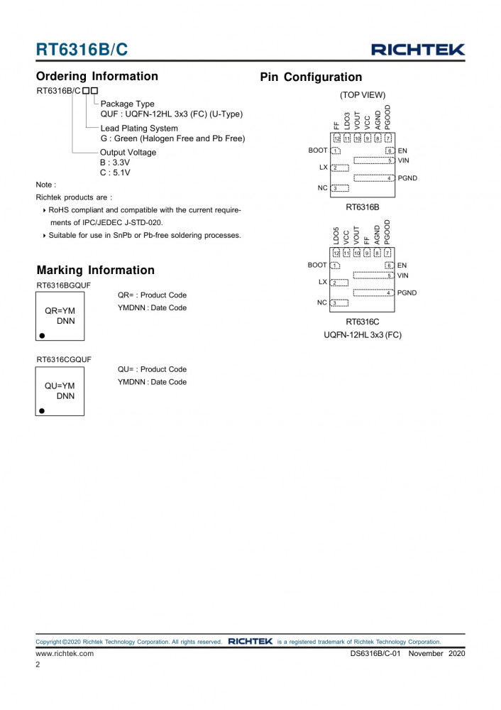 RT6316BGQUF datasheet page 2