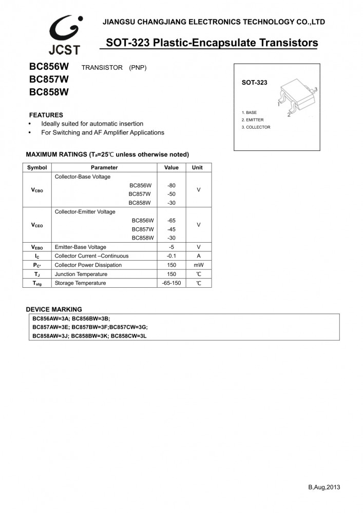 BC857W datasheet page 1