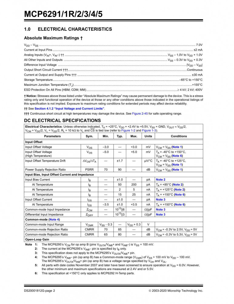 MCP6295 datasheet page 2