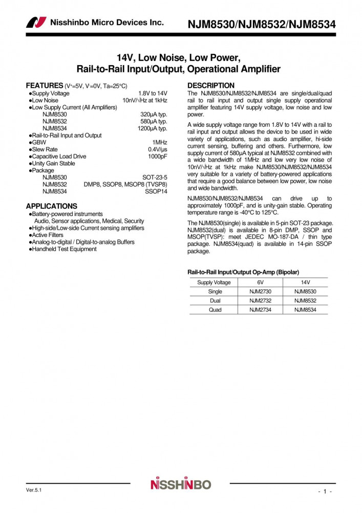 NJM8534 datasheet page 1
