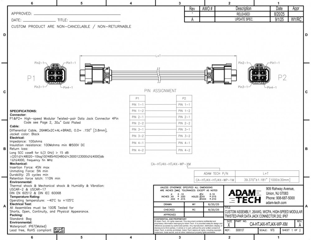 CA-HTJ4X-HTJ4X-WP-XM product drawing, page 1