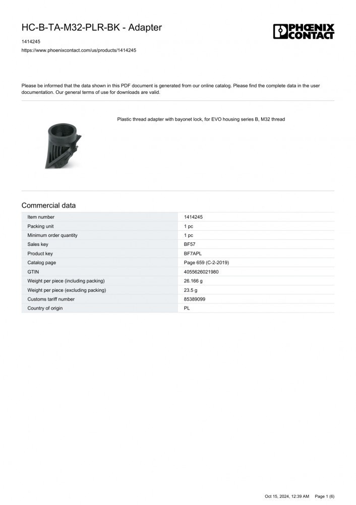 Phoenix Contact 1414245 technical document page 1