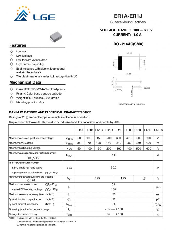 LGE ER1J datasheet page 1