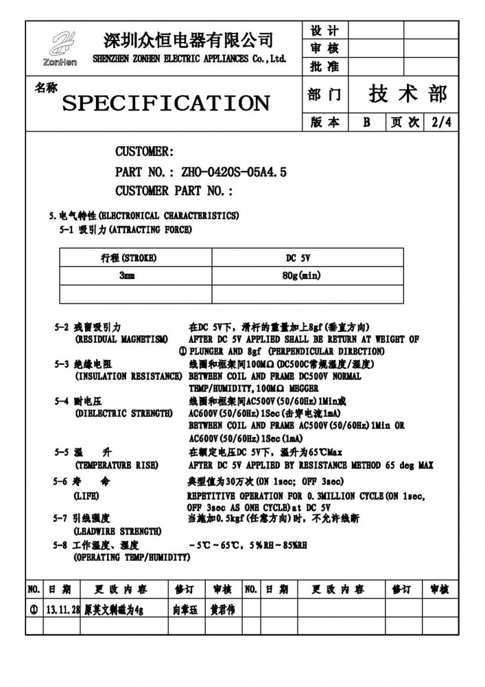 Supplied solenoid specification, page 2