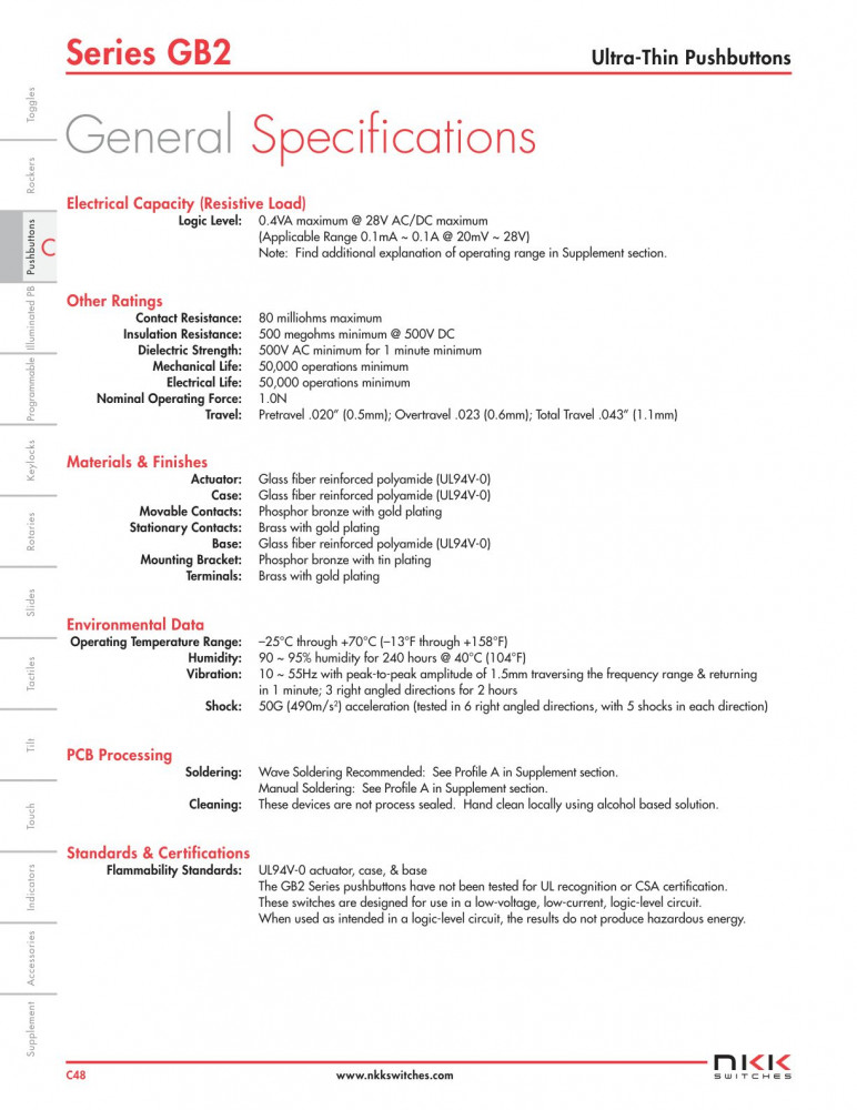 NKK Switches GB2 Series documentation page 1