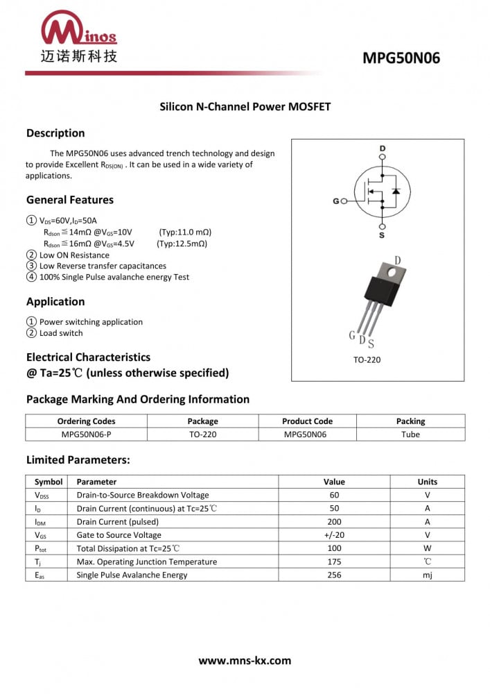 MPG50N06 datasheet page 1