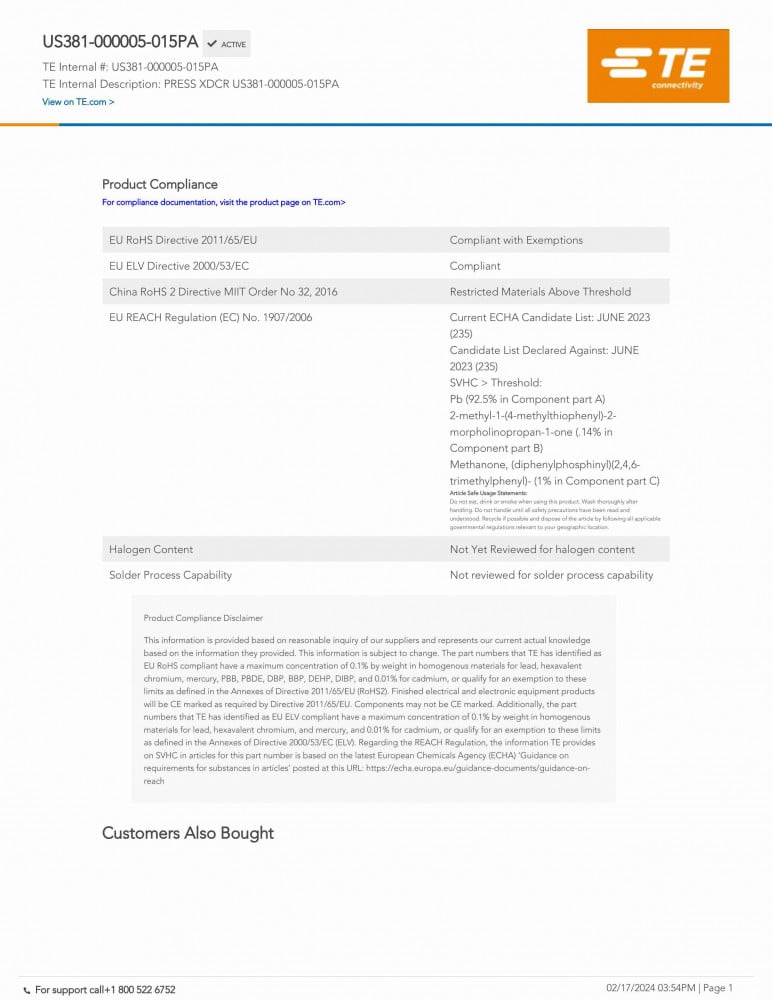 US381-000005-015PA technical document page 1