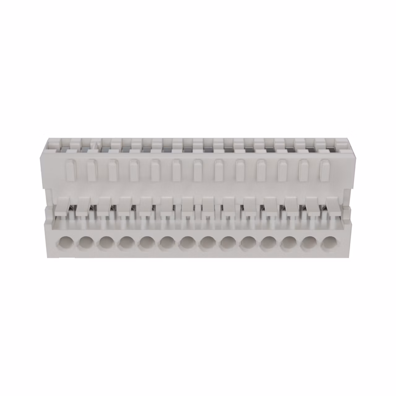 Appli-Mate RAST 2.5 IDT Housing, 2.50mm Pitch, Female, 14 Circuits, Beaded Terminal, Position Keys A & O Removed, Slotted Endwalls, Polarizing Rib Between Circuits 2 & 3 for sale