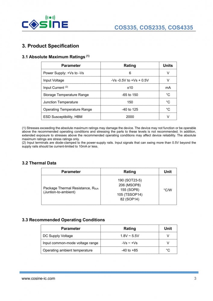 COS2335SRA datasheet page 3