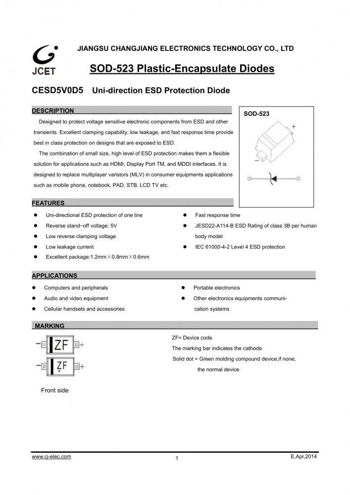 CESD5V0D5 datasheet page 1