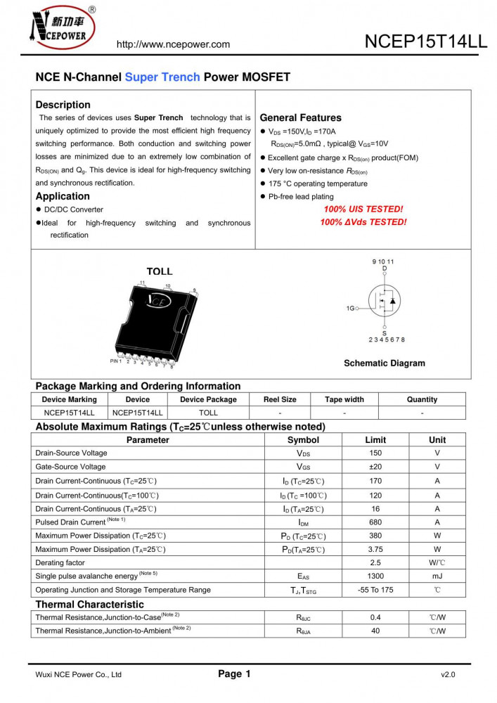 NCEP15T14LL datasheet page 1