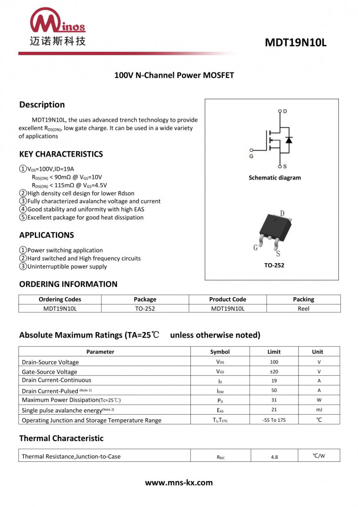MDT19N10L datasheet page 1