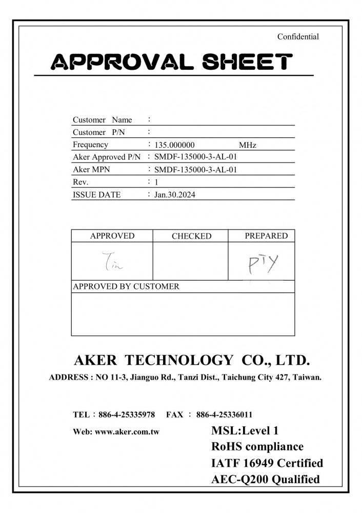 SMDF-135000-3-AL-01 approval sheet page 1