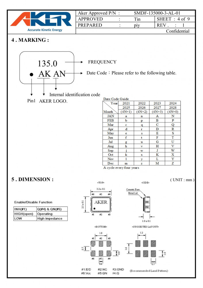 SMDF-135000-3-AL-01 marking and dimensions