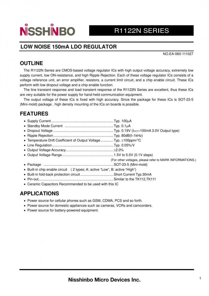 R1122N datasheet page 1
