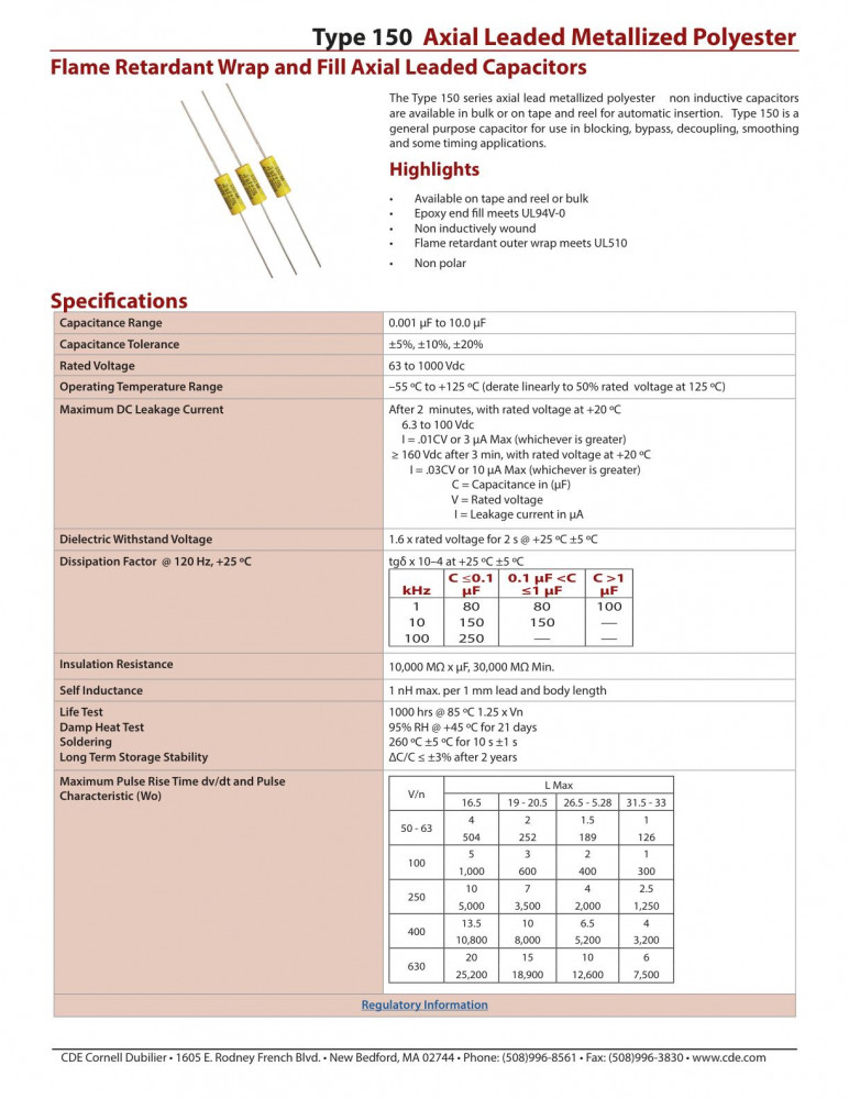 Type 150 datasheet page 1