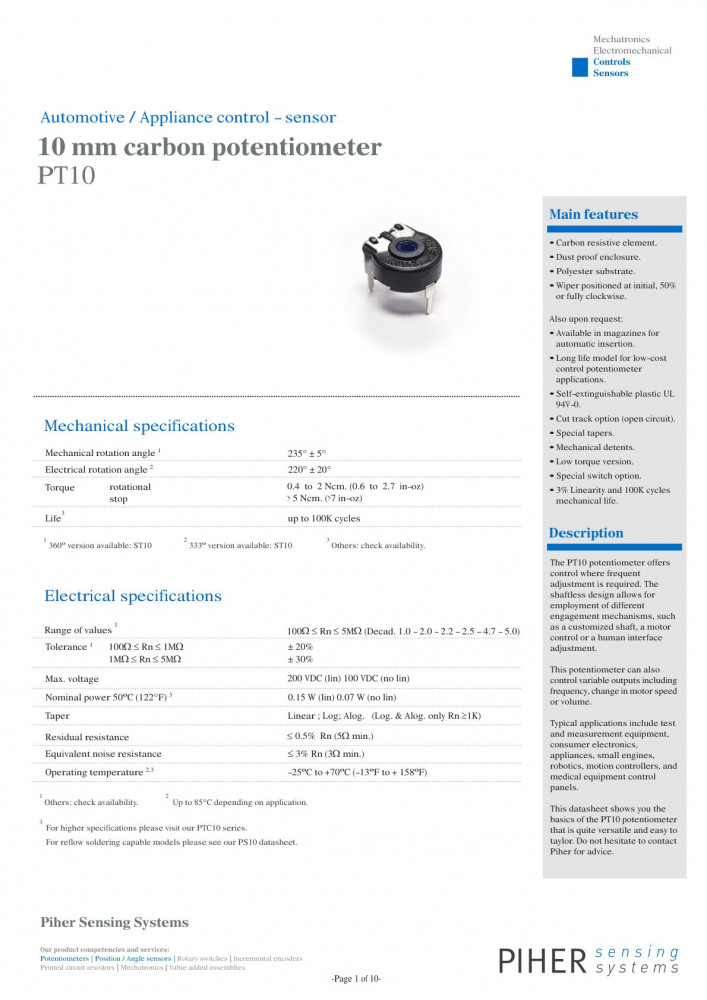 PT10 technical document page 1
