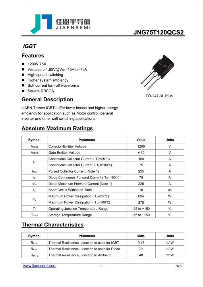 JNG75T120QCS2 datasheet page 1