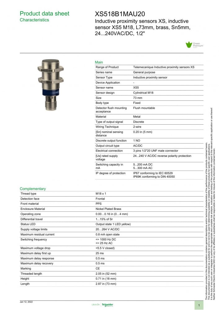 XS518B1MAU20 technical document page 1