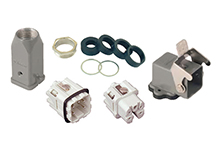 Heavy-Duty Connector Kit, 4 Pole, Series S-A Female-Male Inserts, M20 Metal Cable Gland, M20 Die-cast Aluminum Hood-Top Entry, Bulkhead Housing-Right Angle, 1 Lever, Size 3A «21x21», Grey for sale