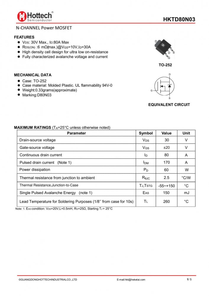 HKTD80N03 datasheet page 1