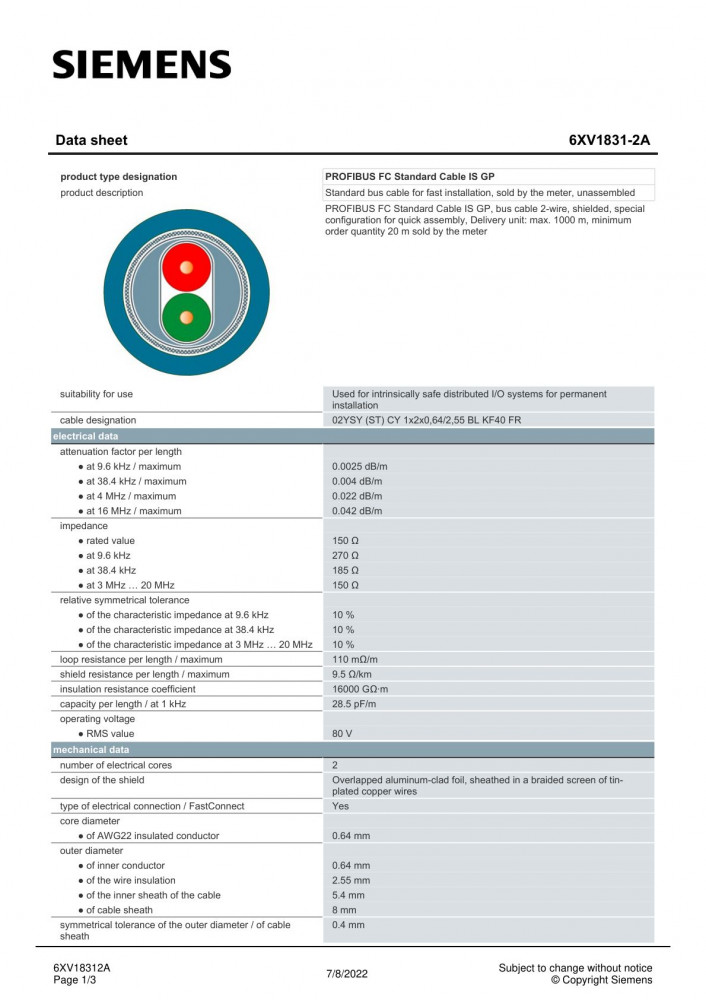 6XV18312A technical document page 1