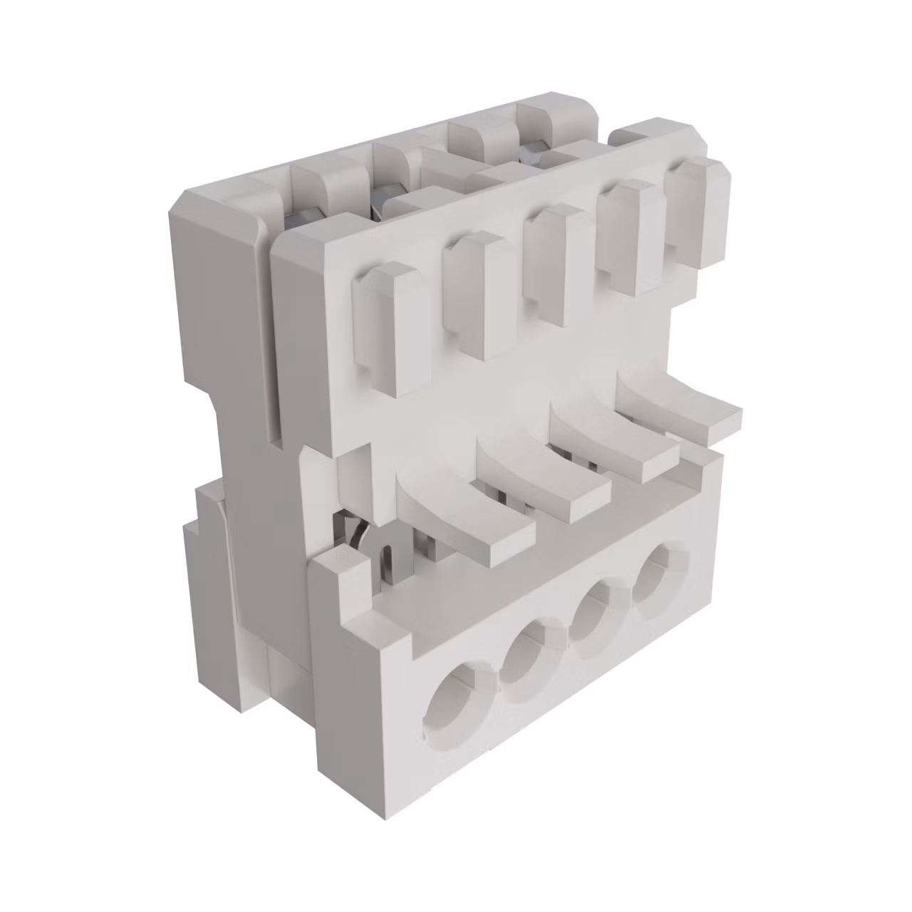 Appli-Mate RAST 2.5 IDT Housing, 2.50mm Pitch, Female, 4 Circuits, Beaded Terminal, All Position Keys, 1 Open and 1 Slotted Endwall, Polarizing Rib Between Circuits 2 & 3 for sale