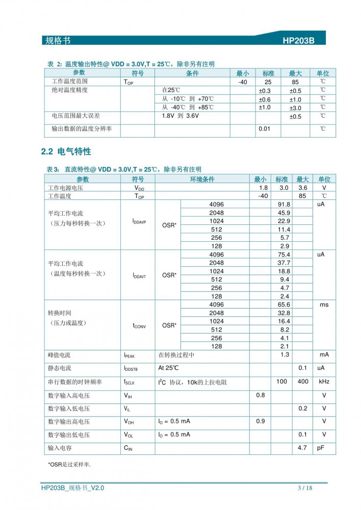 HP203B datasheet page 3