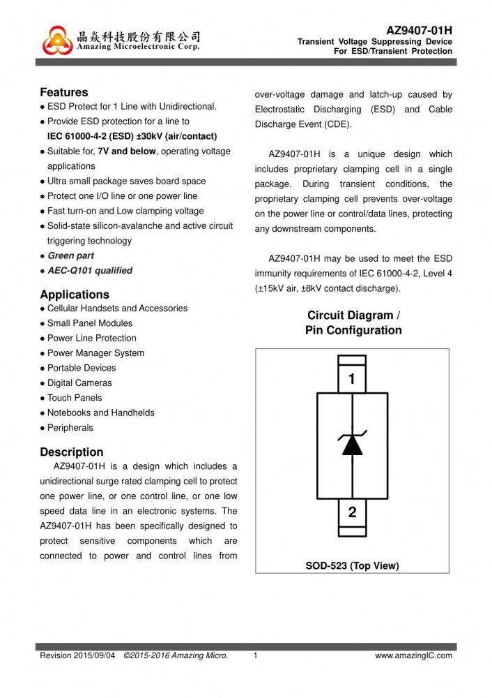 AZ9407-01H datasheet page 1