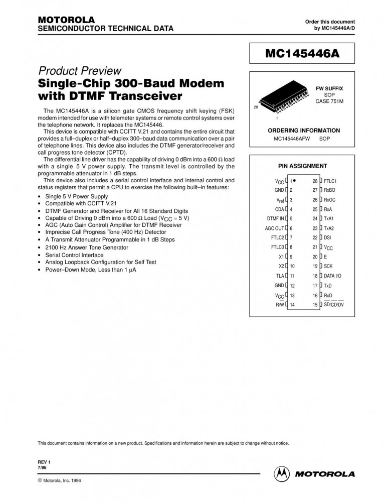 MC145446AFW datasheet page 1