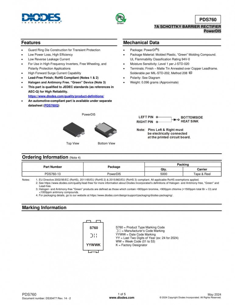 PDS760-13 datasheet page 1