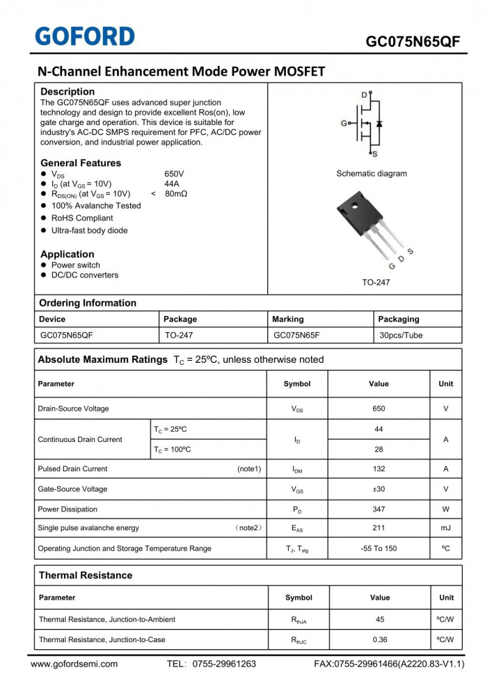 GC075N65QF datasheet page 1