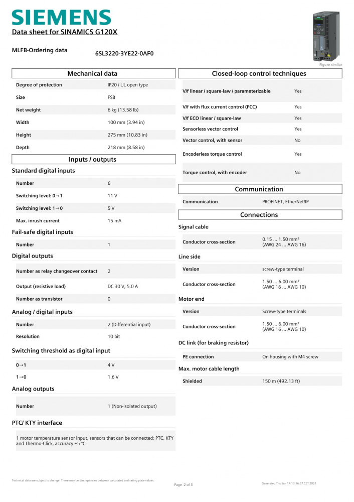 6SL32203YE220AF0 technical document page 2