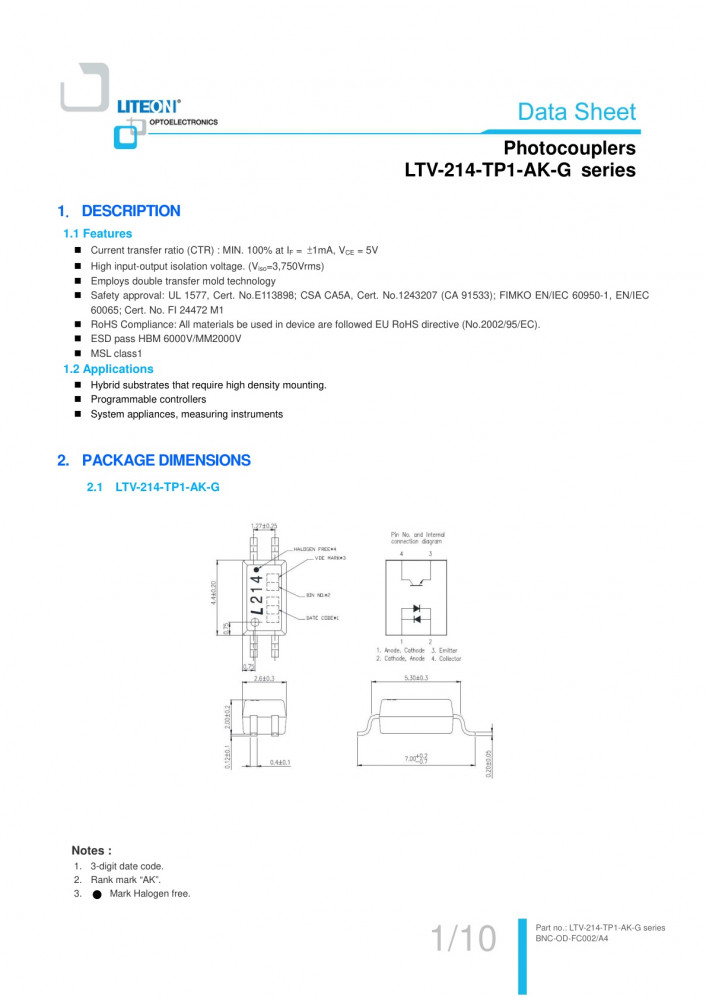 LTV-214-TP1-AK-G datasheet page 1