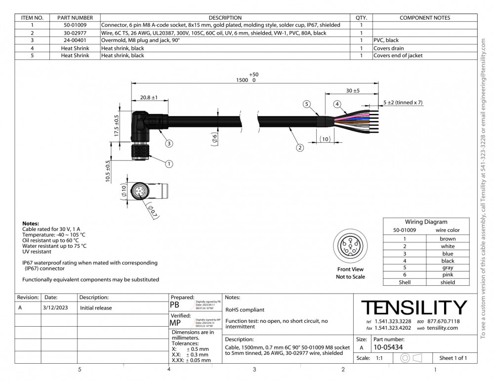 Tensility International 10-05434 cable assembly drawing and wiring diagram