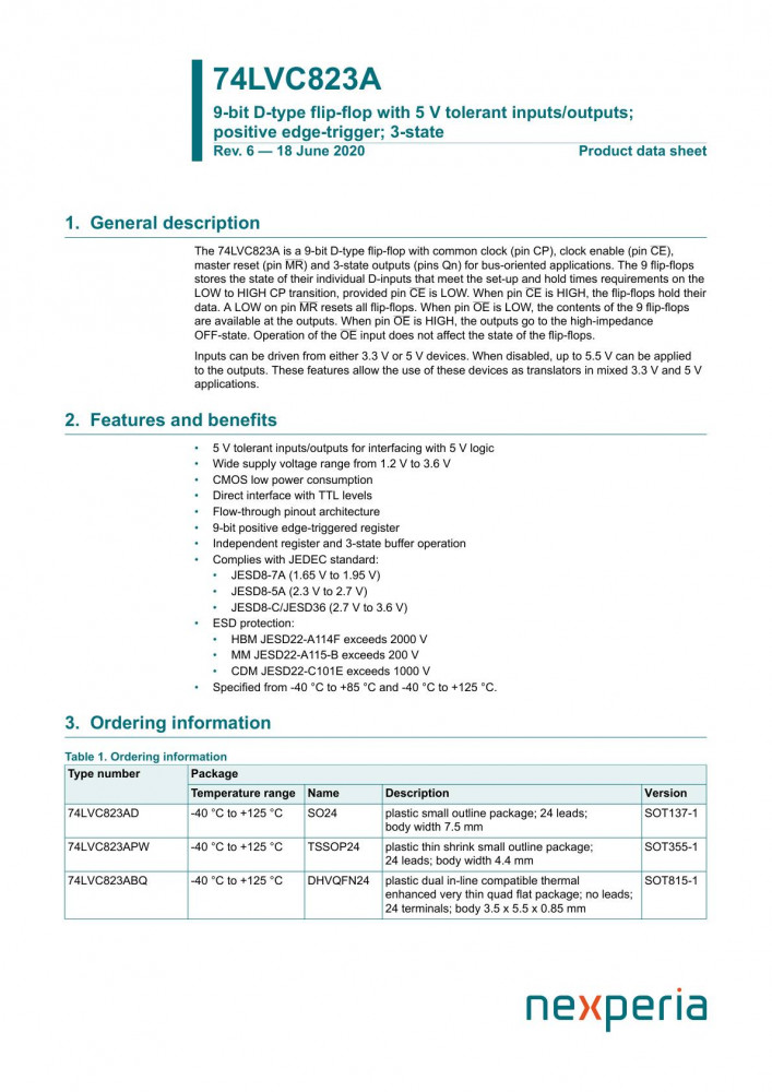 Datasheet page 1