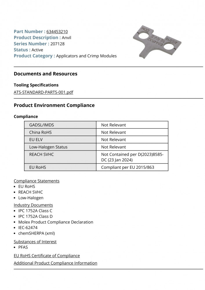 Tooling document preview, page 1