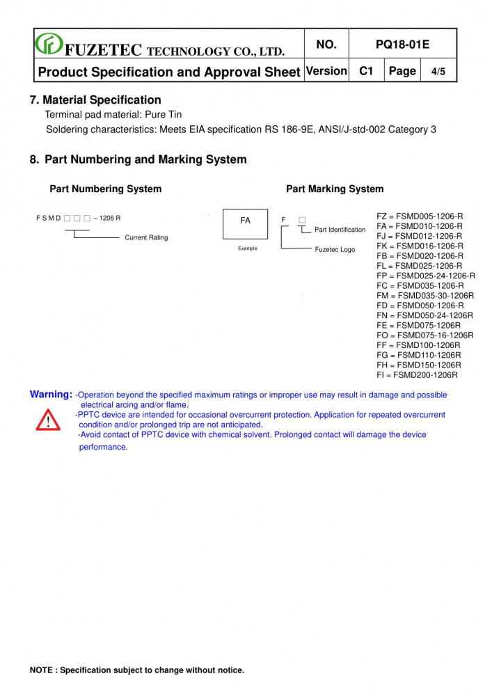 FUZETEC FSMD1206 specification page 4