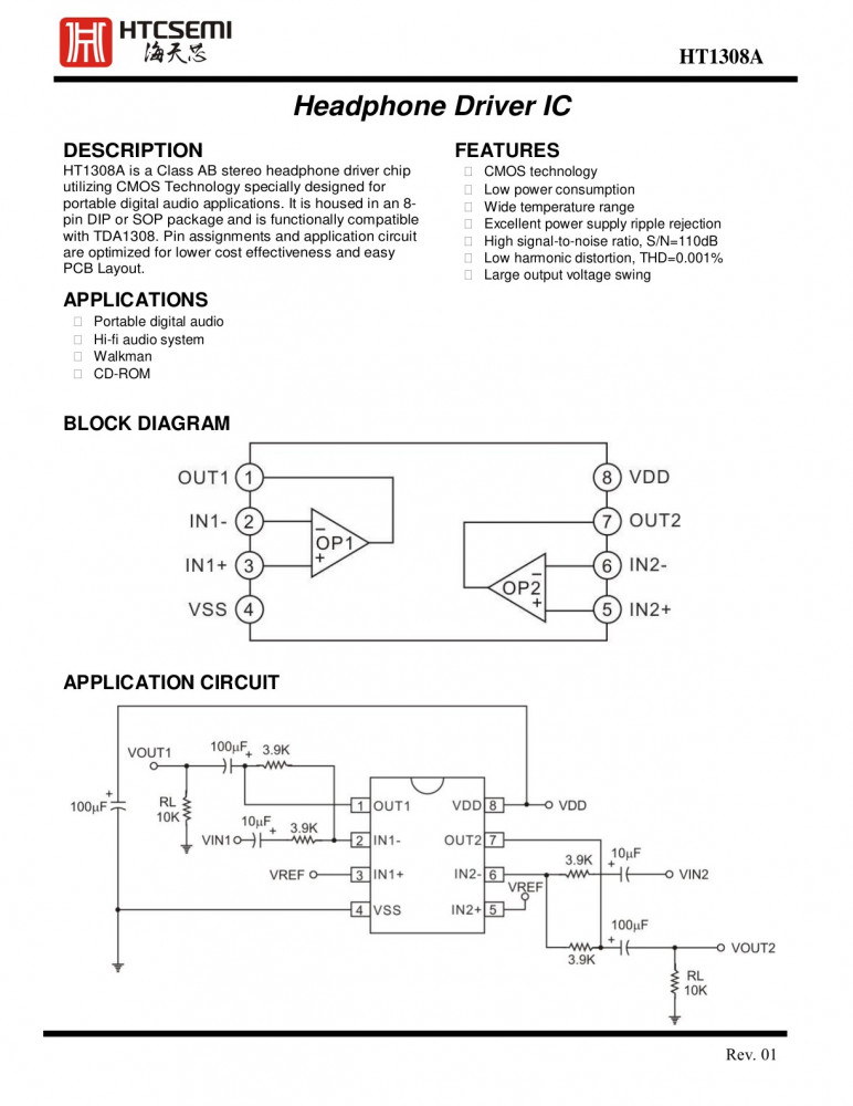 HT1308ARZ technical document page 1