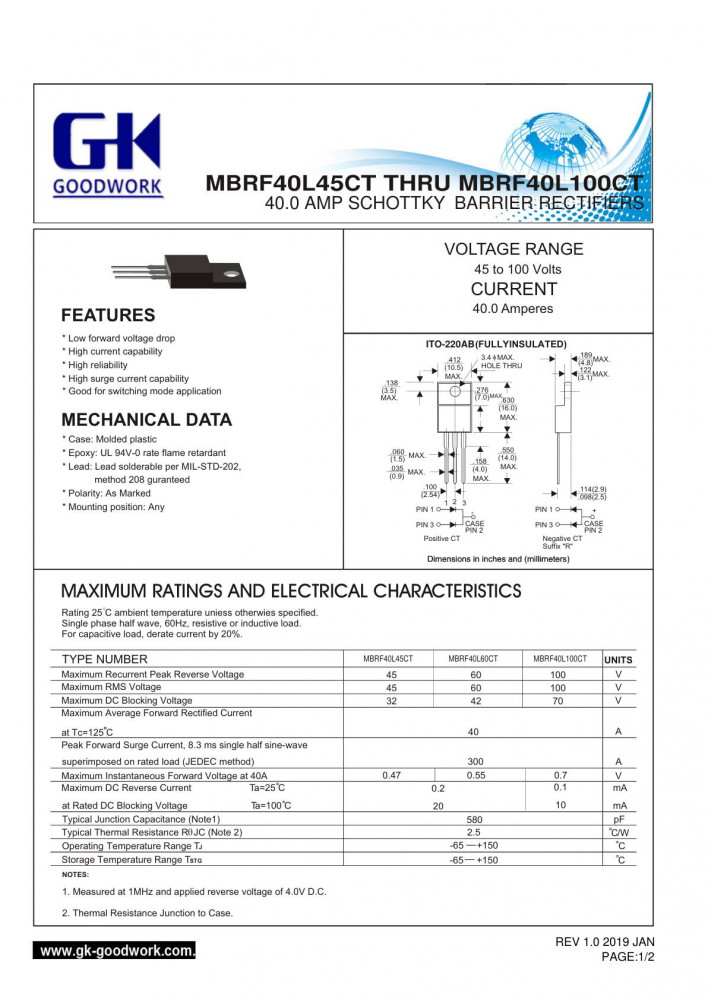 MBRF40L45CT datasheet page 1