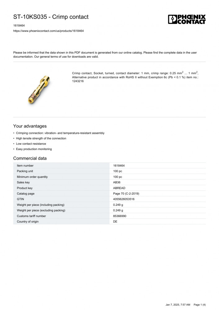Phoenix Contact 1618464 technical document page 1