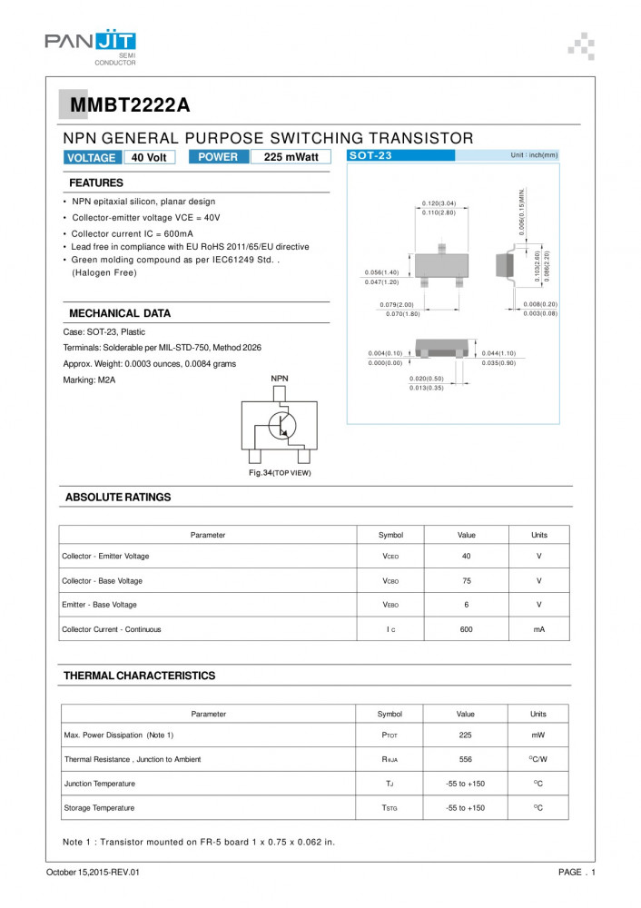 PANJIT MMBT2222A datasheet page 1