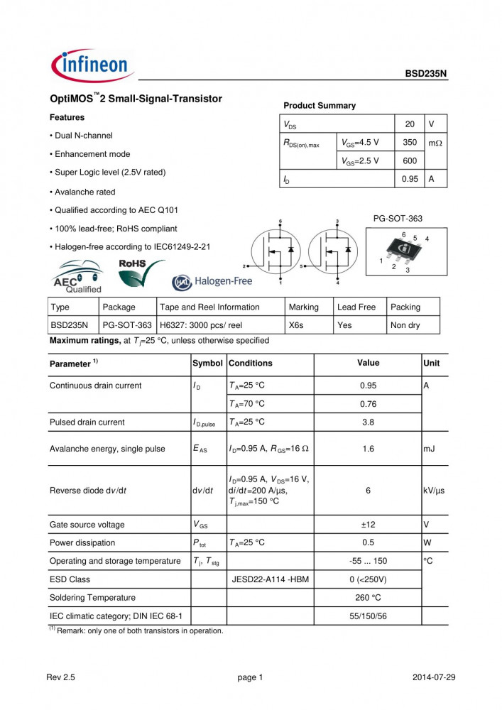 BSD235N datasheet page 1