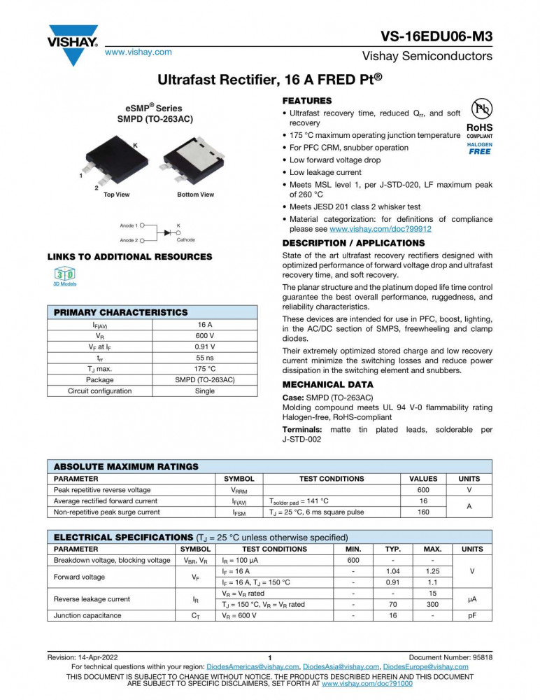 VS-16EDU06-M3/I datasheet page 1