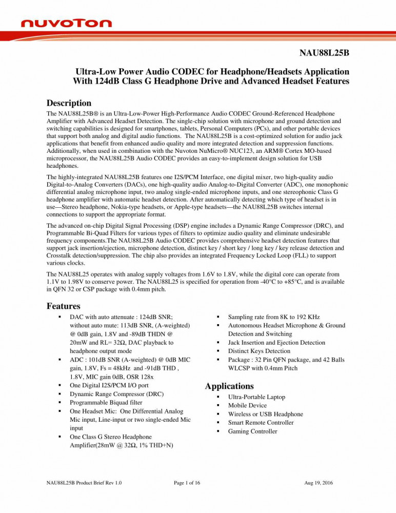 NAU88L25 technical document page 1