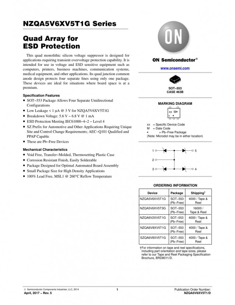 NZQA5V6XV5T1G datasheet page 1