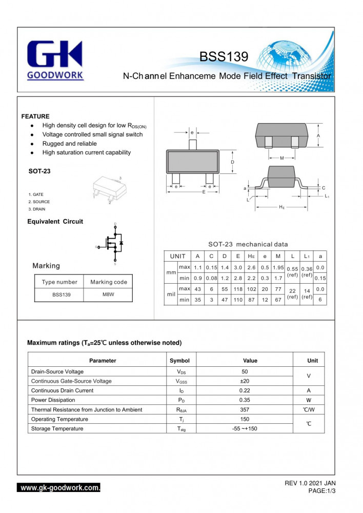 BSS139 datasheet page 1