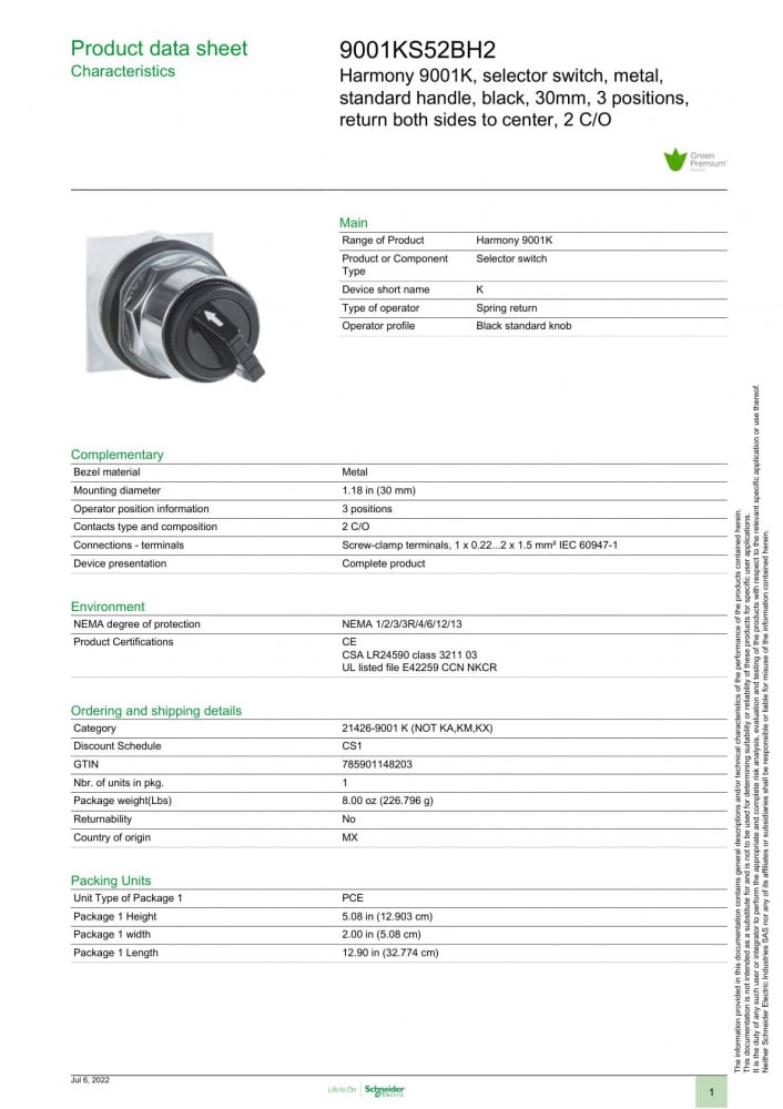 9001KS52BH2 technical document page 1