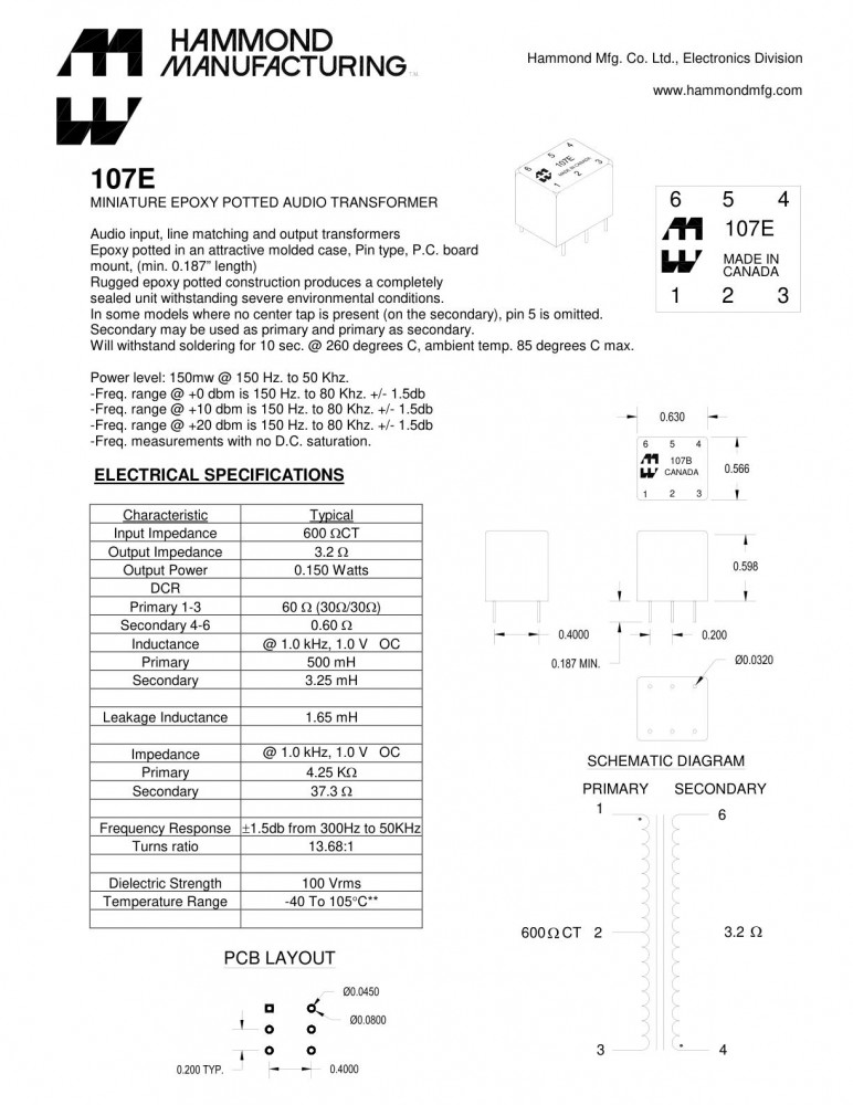 Hammond 107E technical document page 1